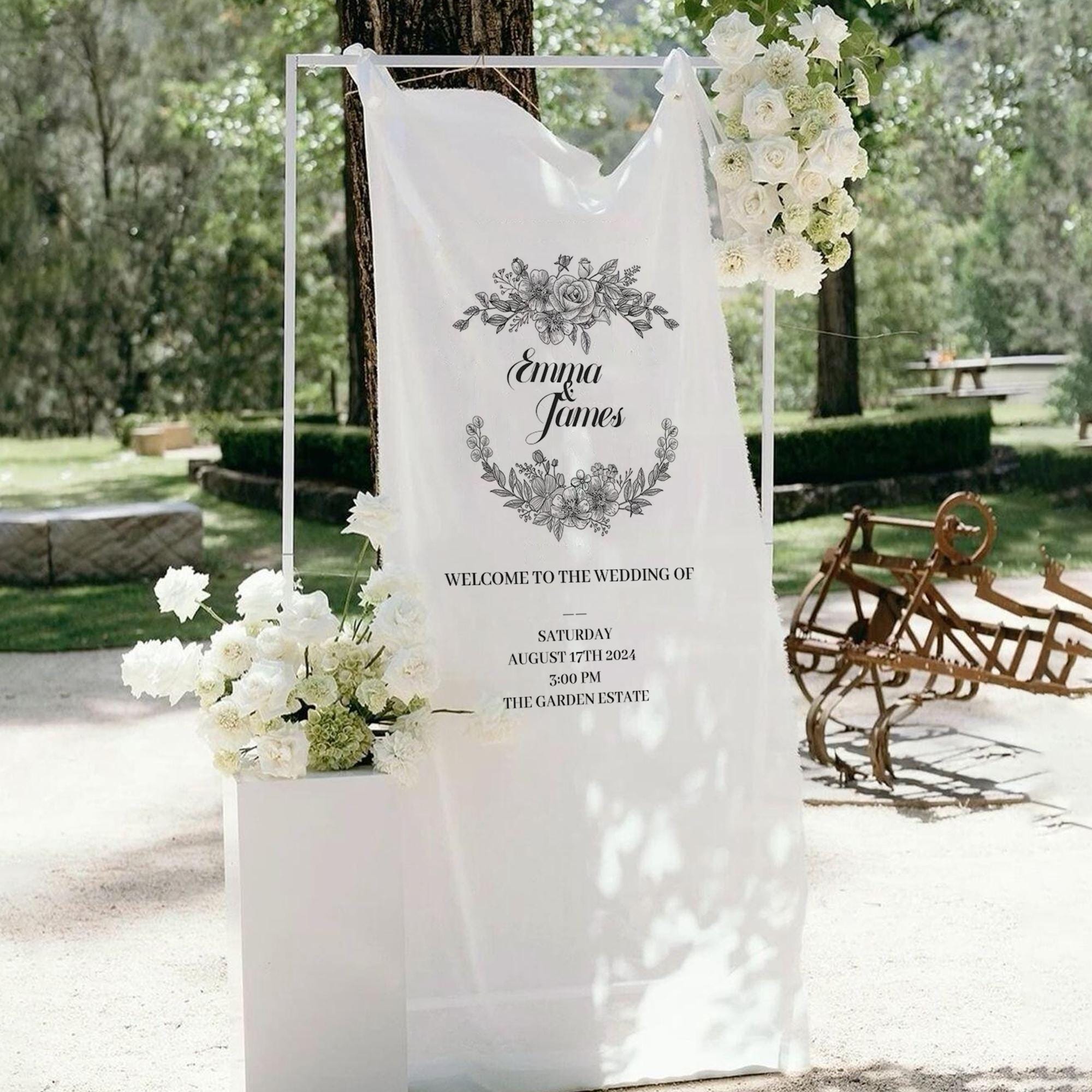 Wedding Welcome Banner – Custom Linen Canvas Flag With Minimalist ...