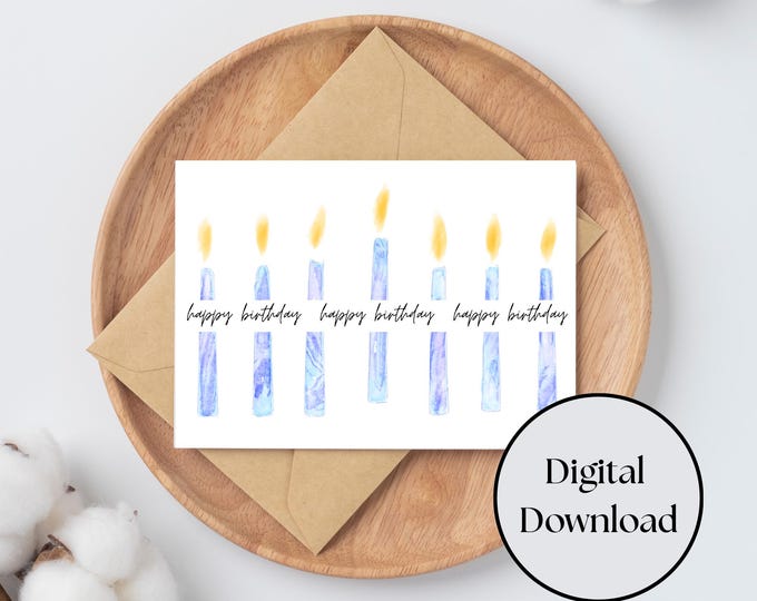 Candle Birthday Card Digital Printable Traceable Outline for Coloring ...