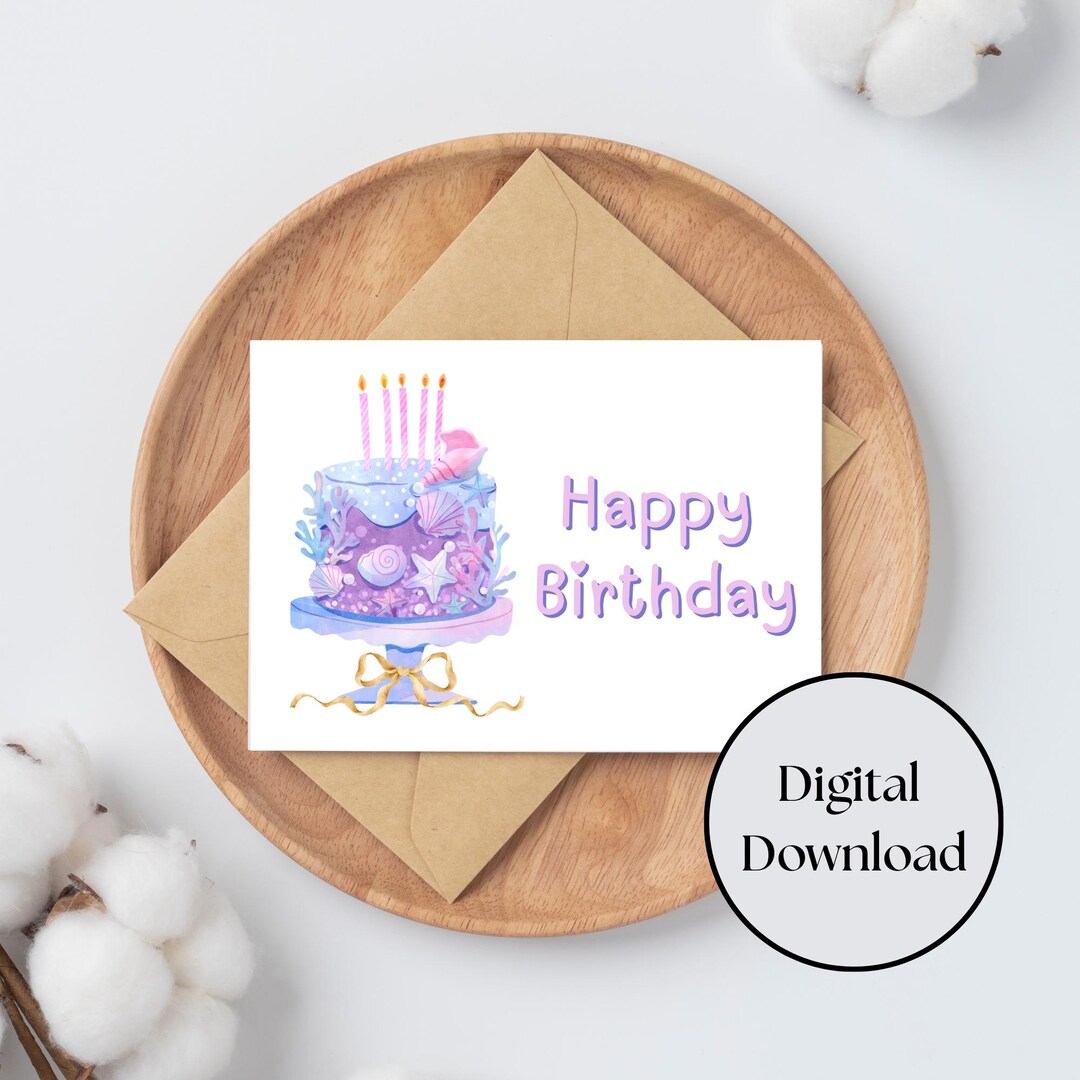Seashell Birthday Cake Card: Printable 5x7 Digital Download - Etsy