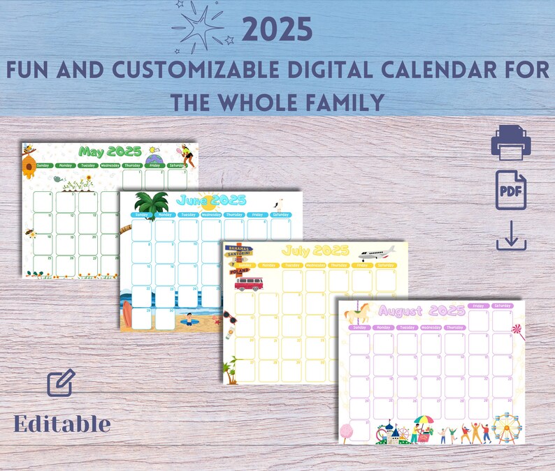 2025 Editable Digital Calendar Seasonal Monthly Planner for All Ages ...