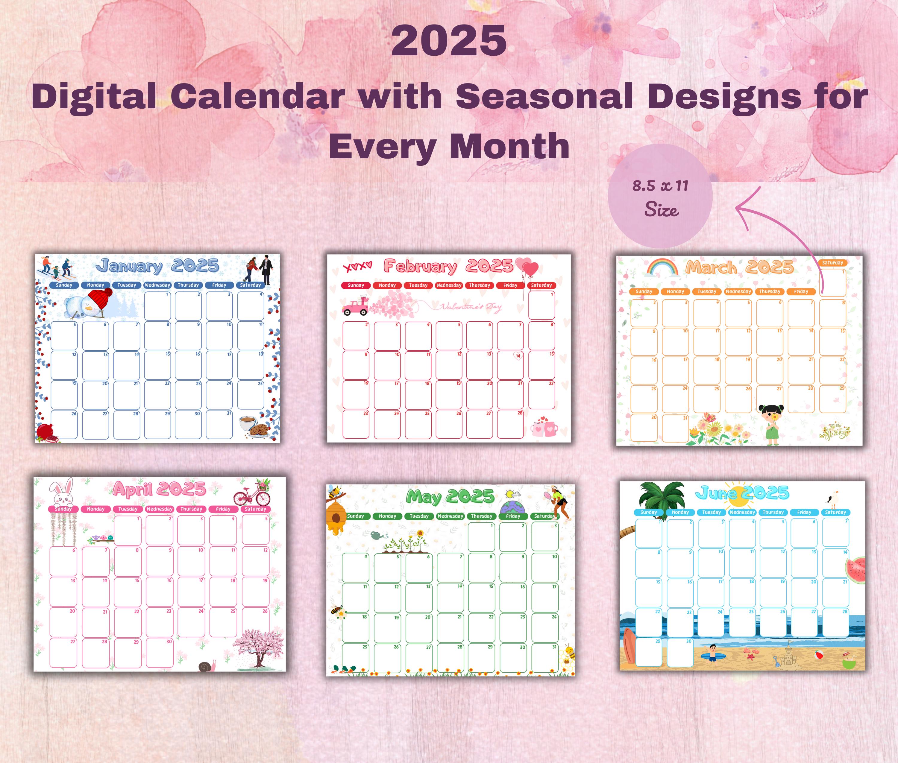 2025 Editable Digital Calendar Seasonal Monthly Planner for All Ages ...