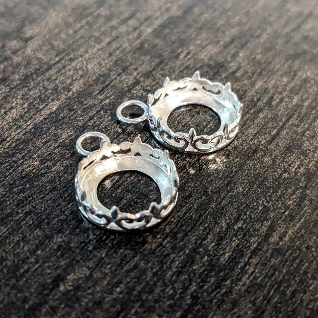 Engaste de bisel ornamentado de Bali con bucle cerrado, plata de ley, 8 ...