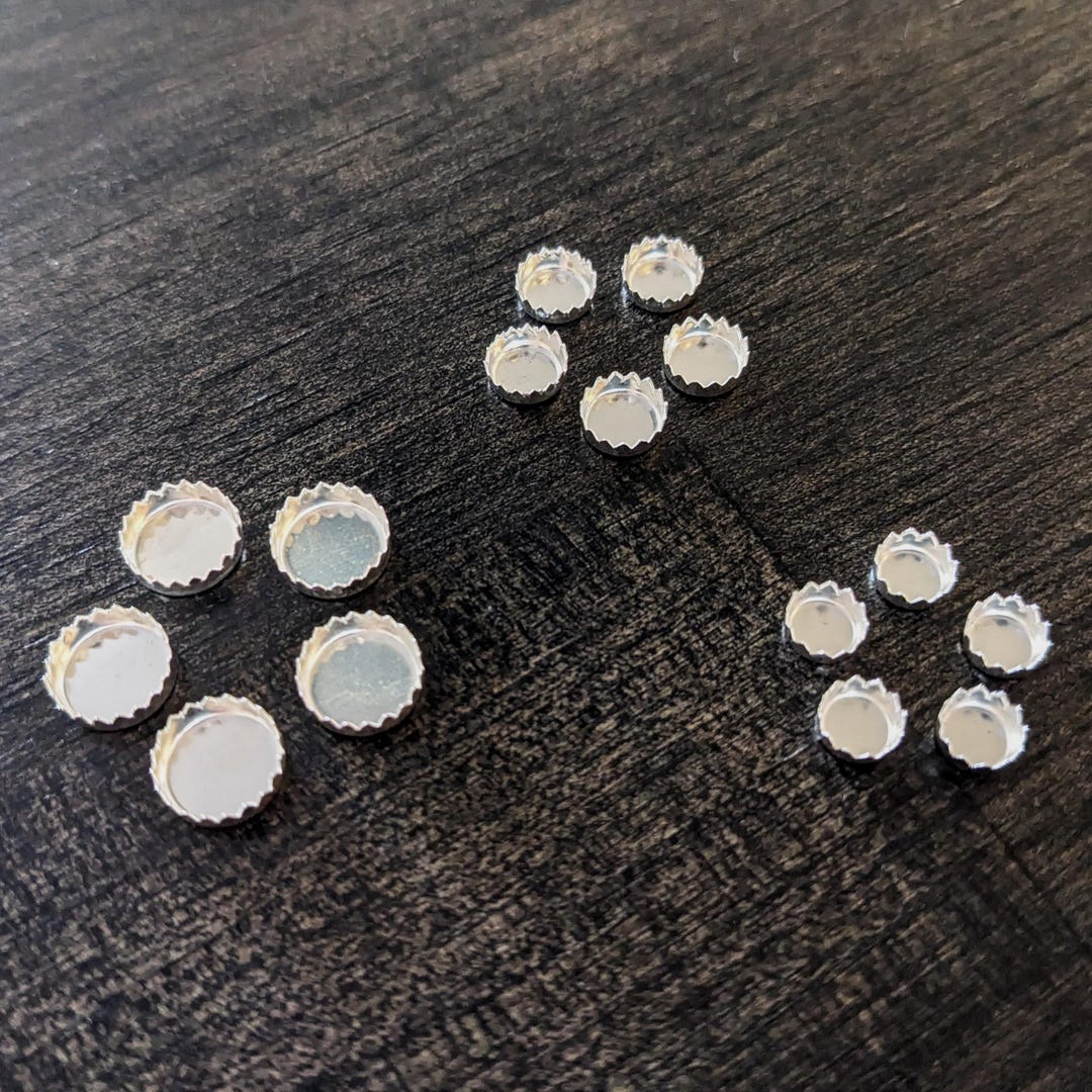 FINAL Day! Round SERRATED Sterling Silver Bezel Cups: Choose 4mm (2mm ...