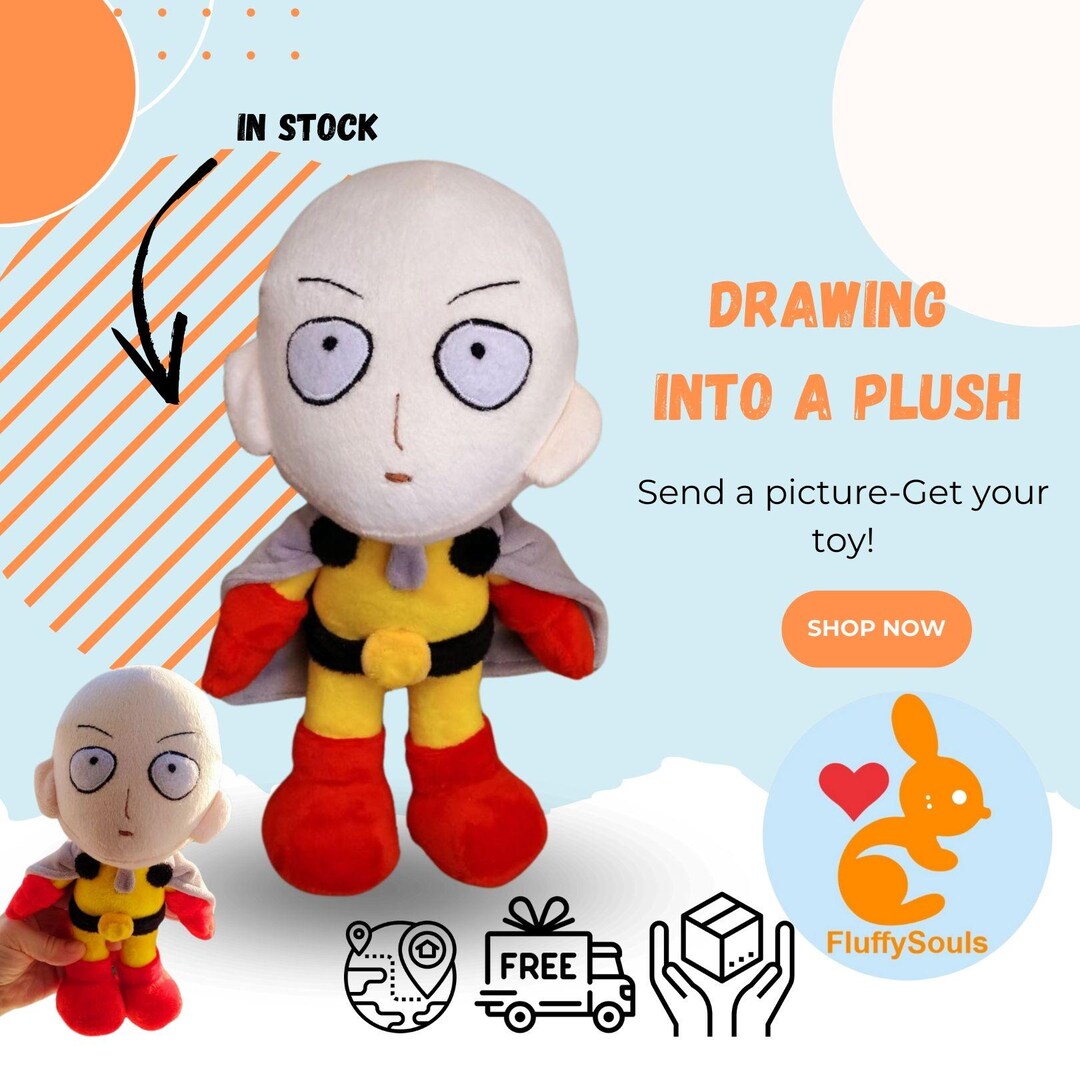 Custom Plush Saitama 30cm (11.8 Inch) Based on One Punch Man Character ...