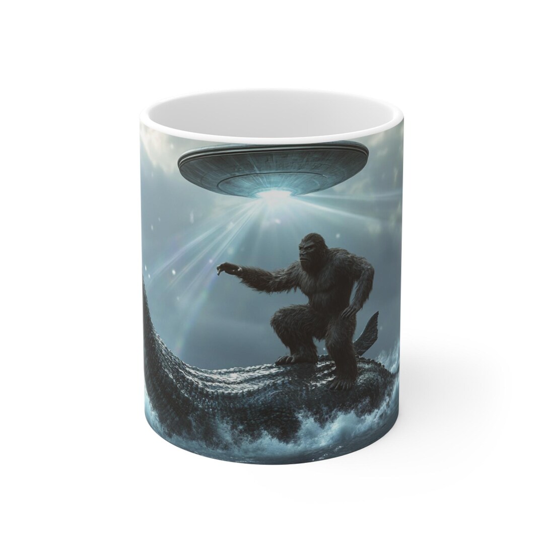 Bigfoot Riding the Loch Ness Monster With a UFO in the Background ...
