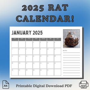2025 Printable Rat Calendar PDF File A4 Size Digital Download - Etsy ...