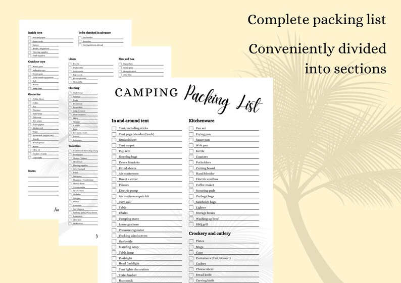 Packing List Camping - Etsy
