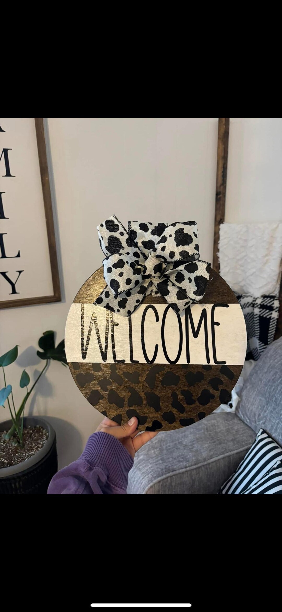 Cow Print Welcome Wooden Home Door Sign - Etsy