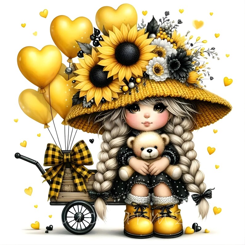 10 JPG Valentine Clipart, Cute Bee Gnomes Valentine, Whimsical Love Bee ...