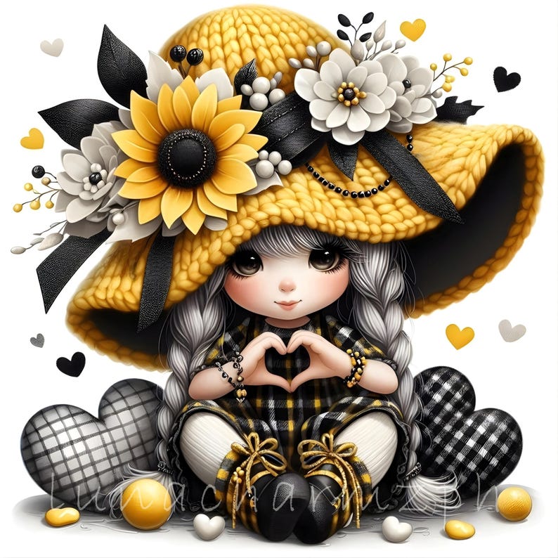 10 JPG Valentine Clipart, Cute Bee Gnomes Valentine, Whimsical Love Bee ...
