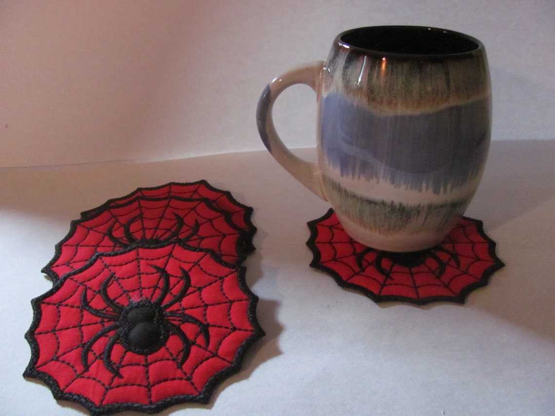 Spider Coaster Set - Red Spider Coaster Set - Spider Web Coaster Set ...