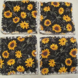 Sunflower Coaster Set - Rag Quilted Coaster Set - Set of 4 Coasters ...