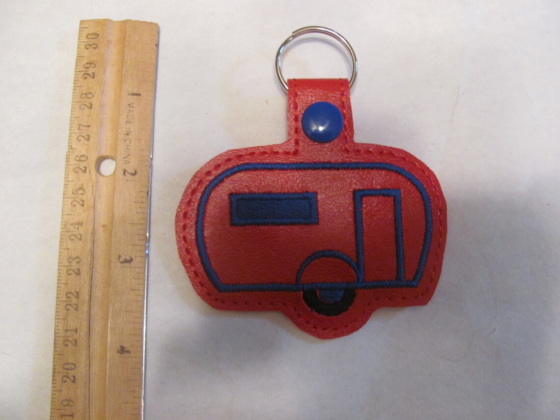 Quarter Key Chain, Red Camper Keychain, Quarter Keeper, Embroidered Key ...