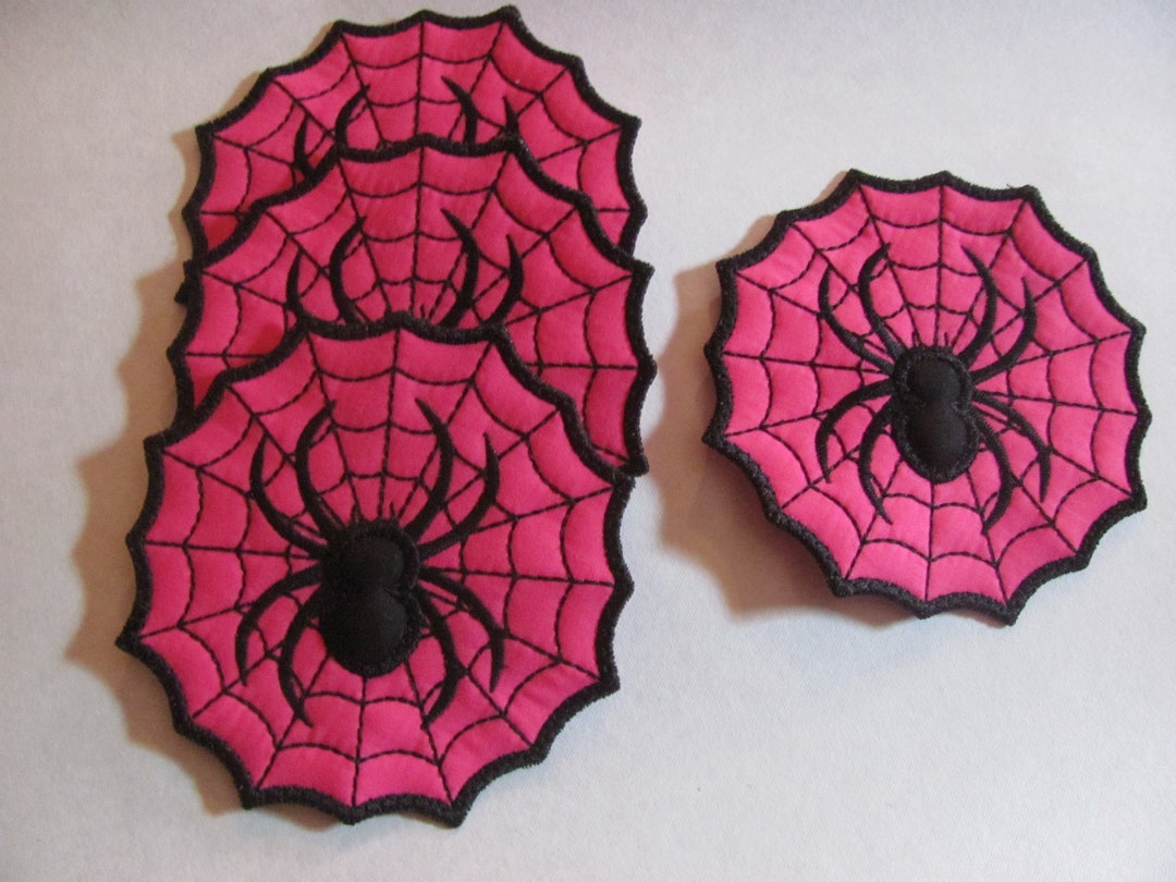 Spider Coaster Set - Pink Spider Coaster Set - Spider Web Coaster Set ...