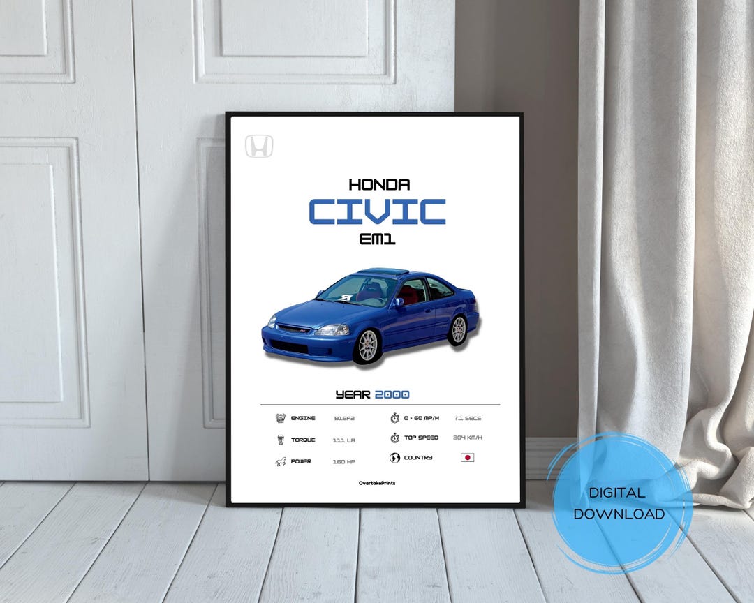 Honda Civic Em1 Poster,jdm Poster,car Guy Gift,digital Art,car Art ...
