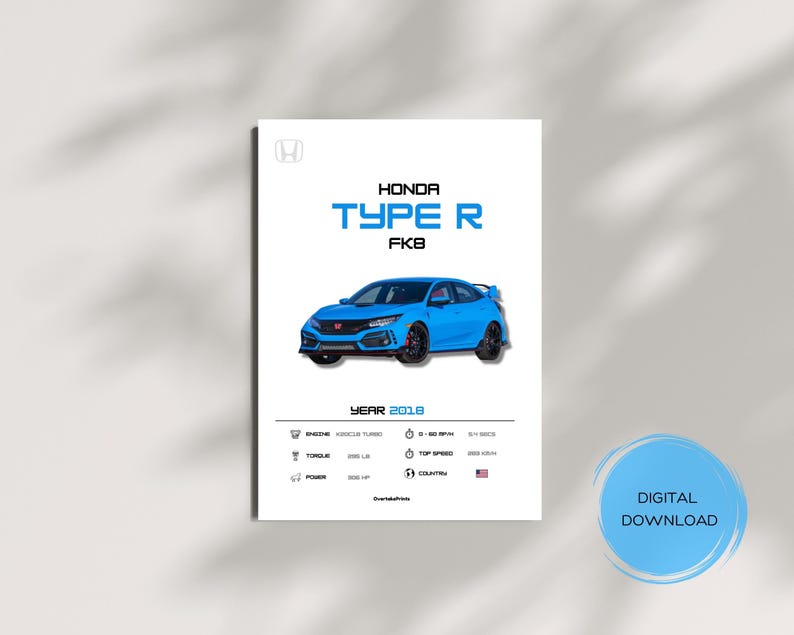 Honda Type R Poster, Jdm Poster, Car Guy Gift, Digital Art, Car Art ...