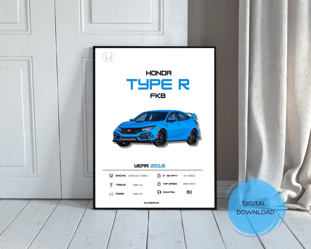Honda Type R Poster, Jdm Poster, Car Guy Gift, Digital Art, Car Art ...