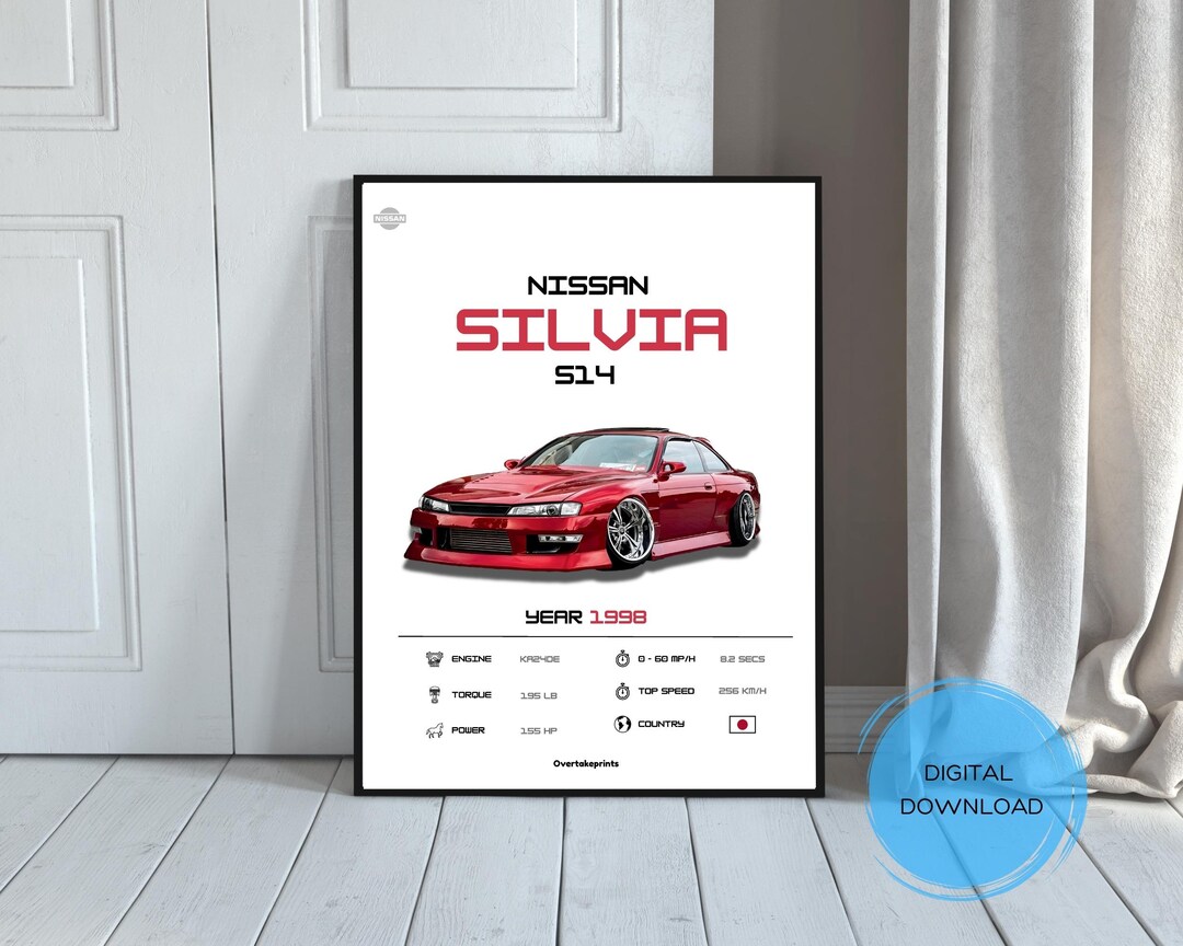 Nissan S14 Poster,jdm Poster,car Guy Gift,digital Art,car Art,nissan ...