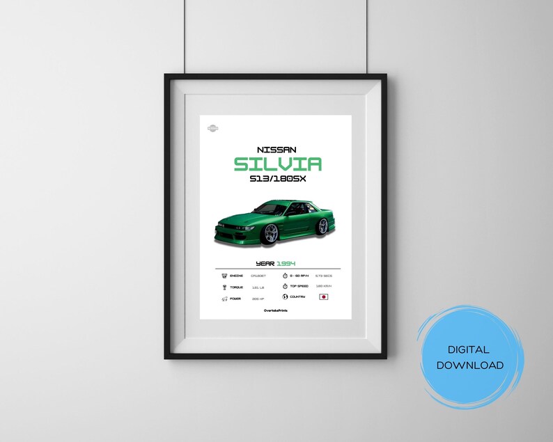 Nissan S13 Poster,jdm Poster,car Guy Gift,digital Art,car Art,nissan ...