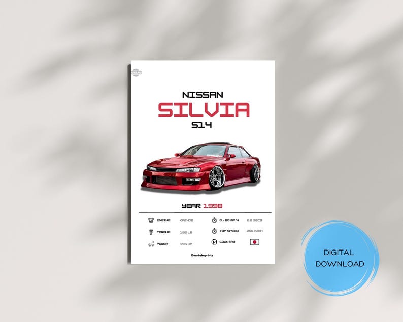 Nissan S14 Poster,jdm Poster,car Guy Gift,digital Art,car Art,nissan ...