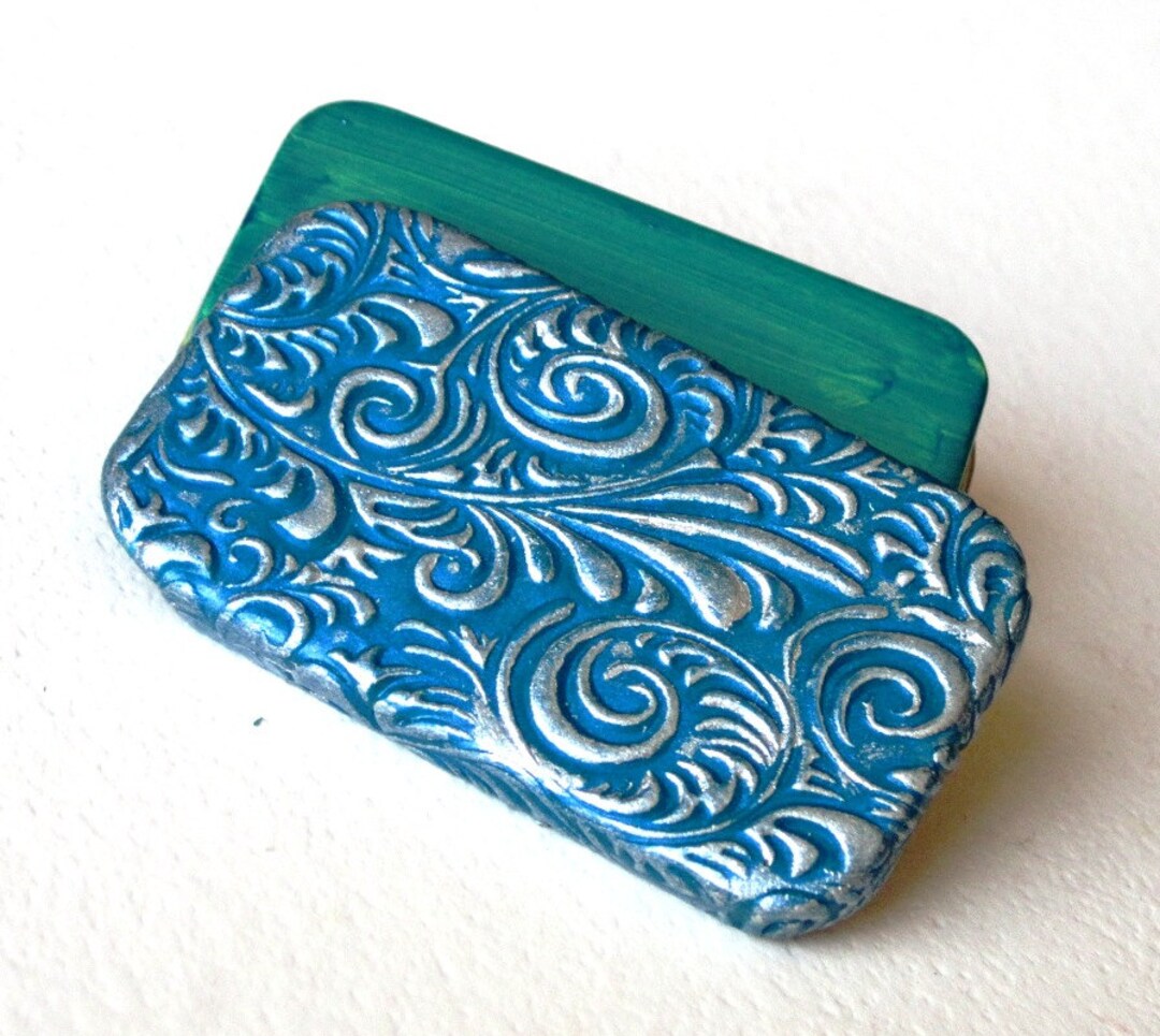 Pill Box Teal and Silver Rococo - Etsy