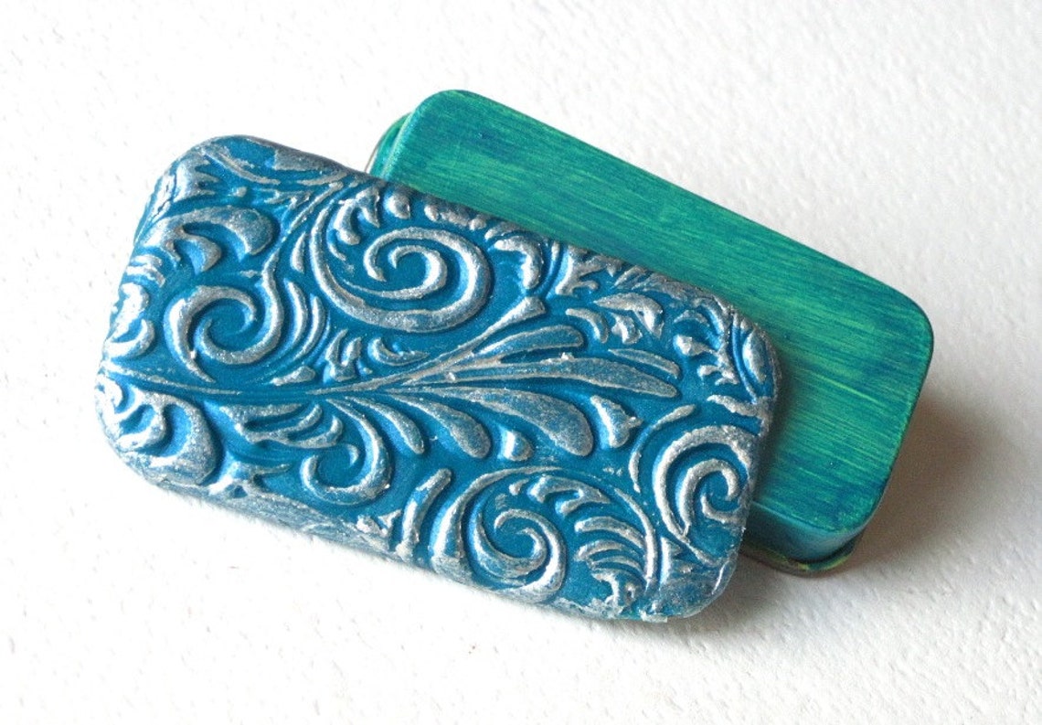 MINI Pill Box Teal Blue and Silver Rococo Elegant Purse Accessory ...