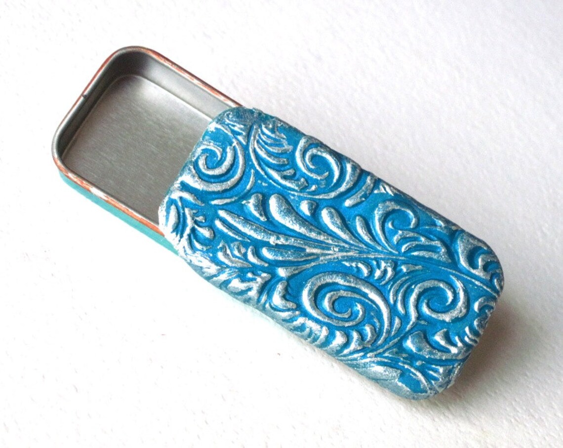 MINI Pill Box Teal Blue and Silver Rococo Elegant Purse Accessory ...