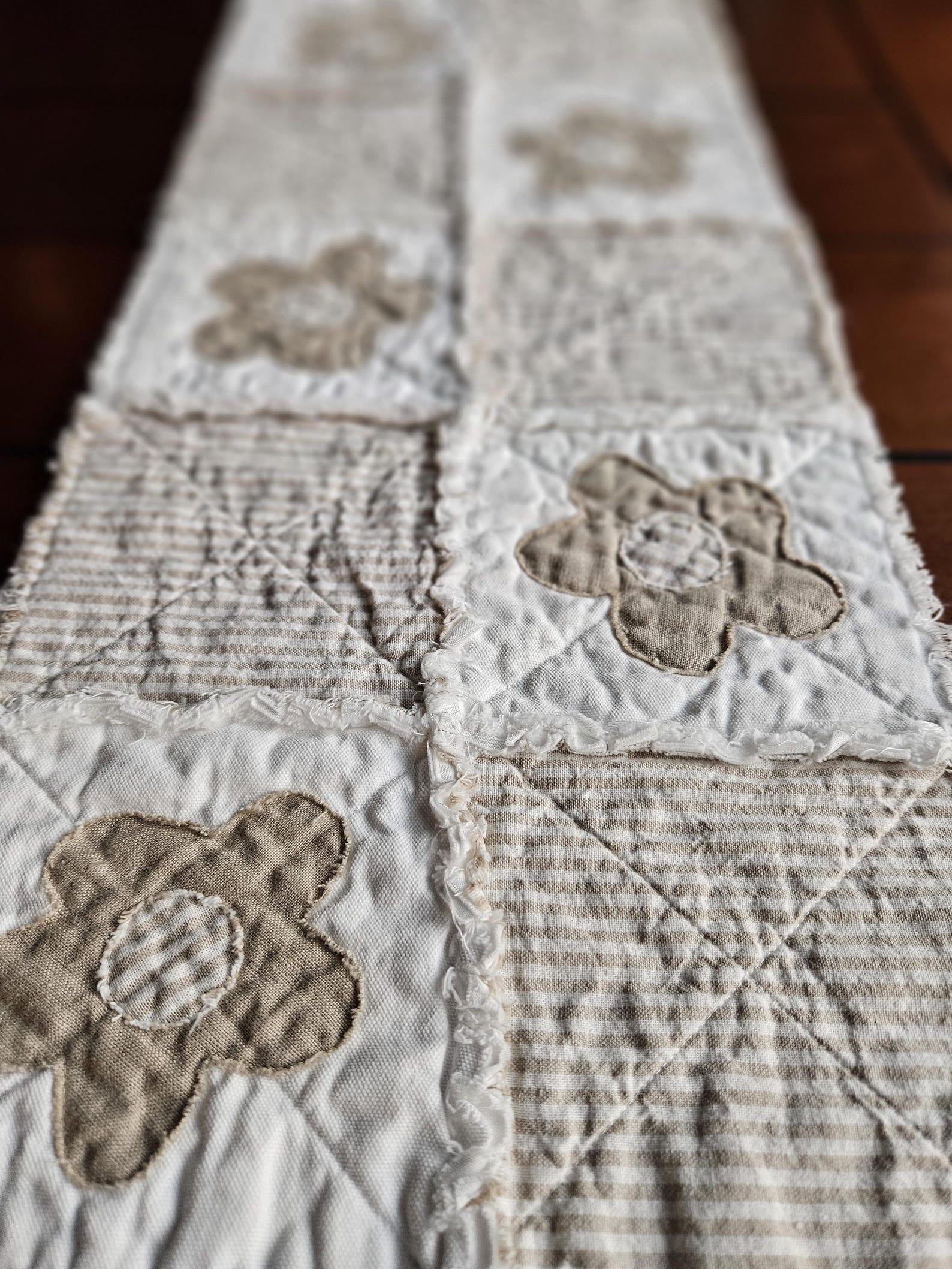 Flower Table Runner, Rag Quilt Table Runner, Spring Decor, Table Runner ...