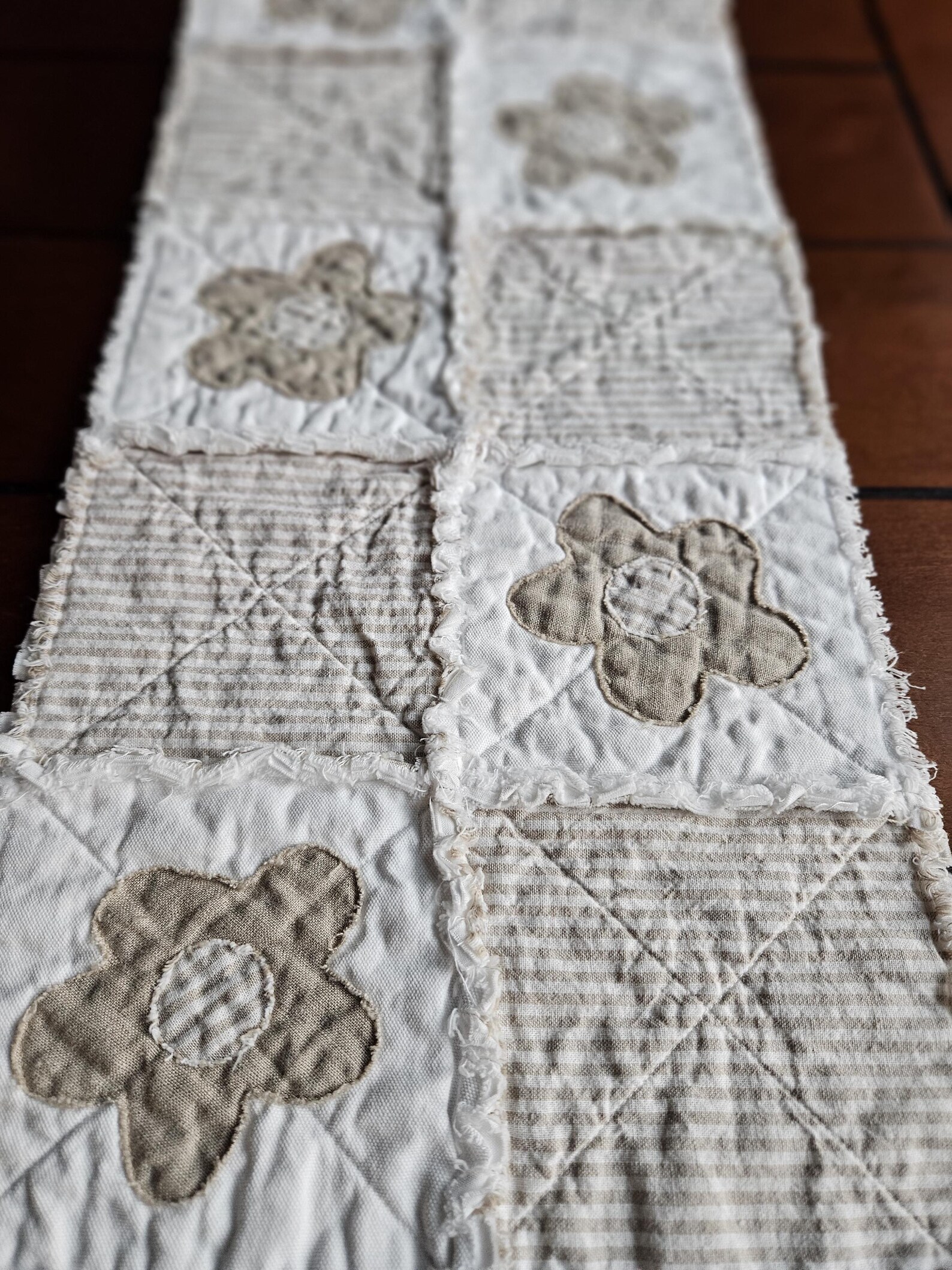 Flower Table Runner, Rag Quilt Table Runner, Spring Decor, Table Runner ...