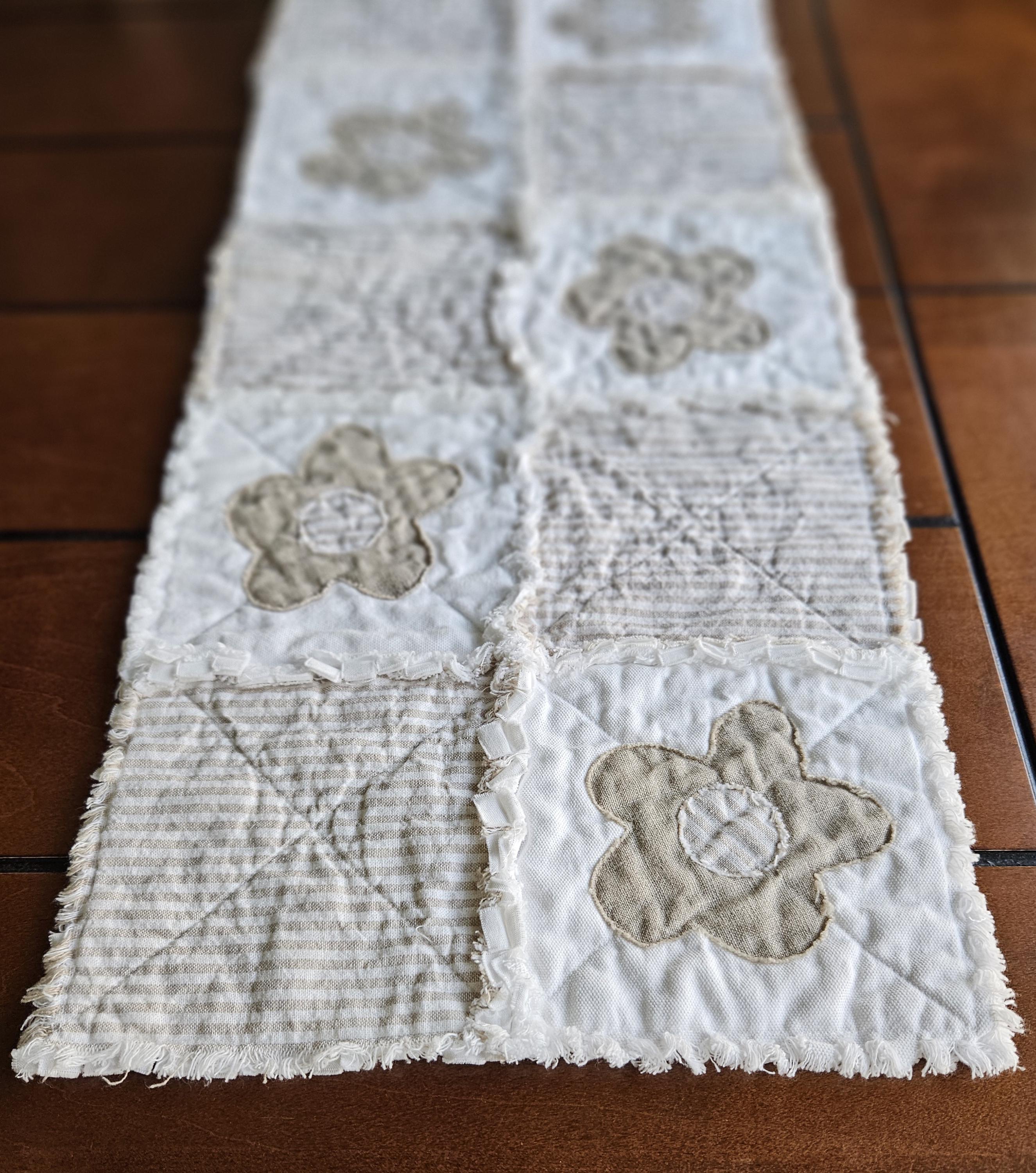 Flower Table Runner, Rag Quilt Table Runner, Spring Decor, Table Runner ...