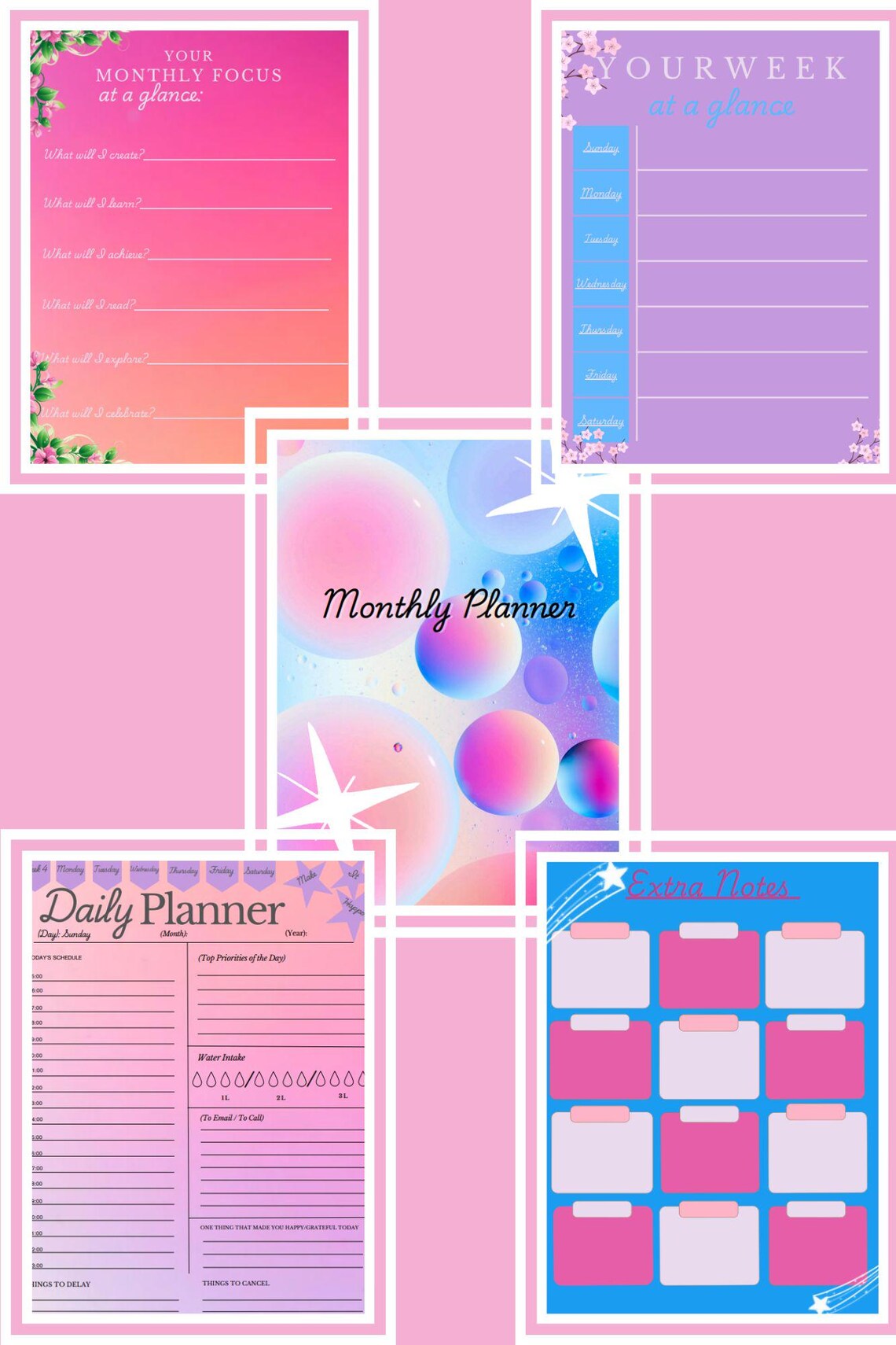 Cute Aesthetic Undated Digital Monthly Planner-printable PDF With ...