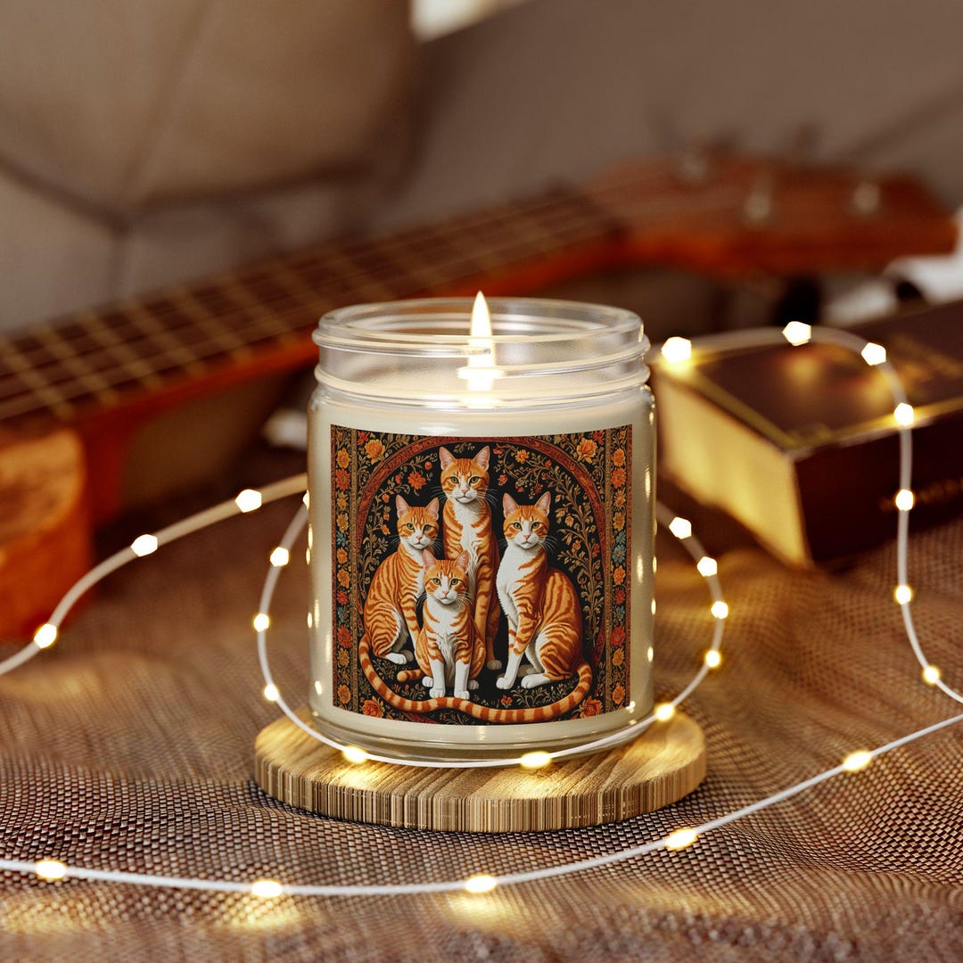 Scented Candles, Family of 4 Orange Cats Coconut Apricot Wax, Playful ...