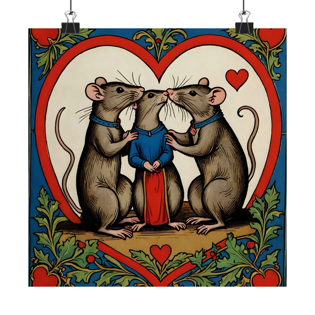 Matte Vertical Poster, Medieval Rat Trio Friendship Symbol Poly Gift ...