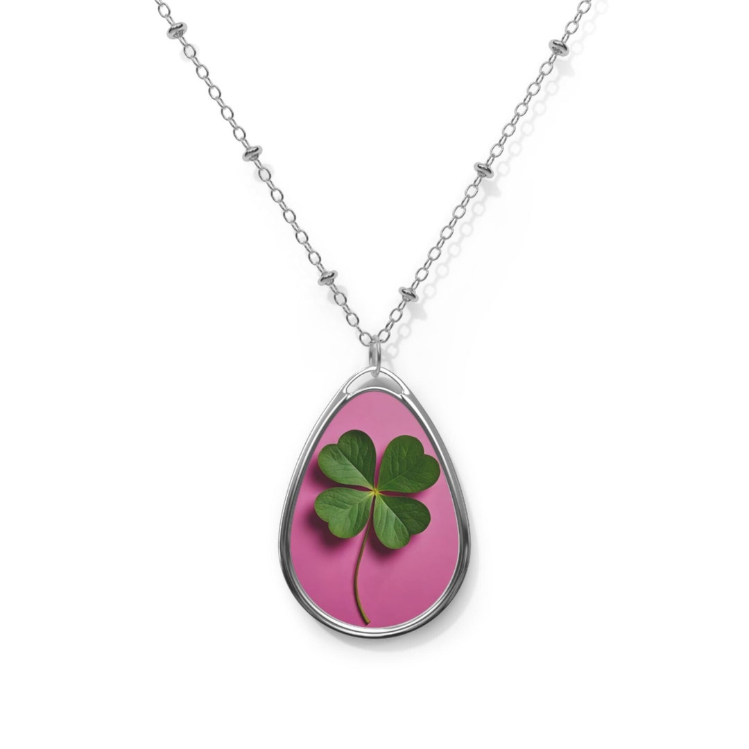 Four Leaf Clover Design Necklace, Four Leafed Clover, Green Pink Luck ...