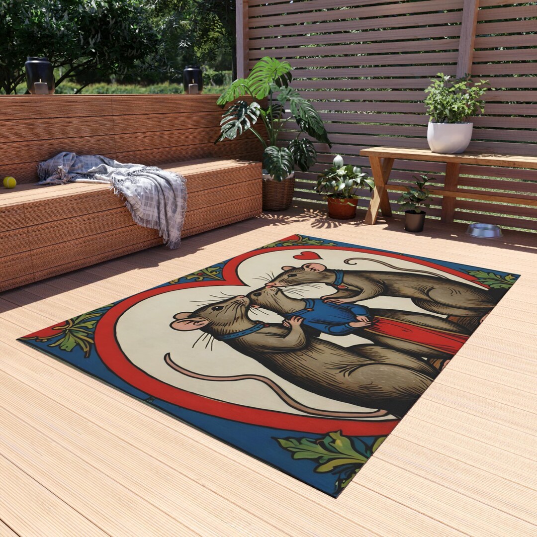 Outdoor Rug, Medieval Rat Trio Friendship Symbol, Polyamorous Rat Lover ...