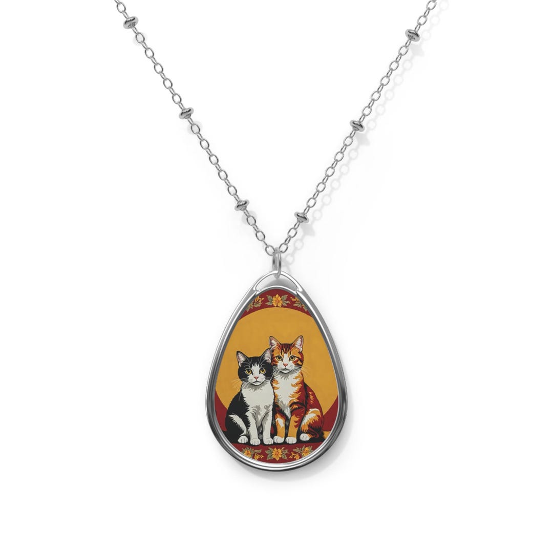 Necklace, Black and White Tuxedo Cat, Orange Tabby Cat Design, Cute ...