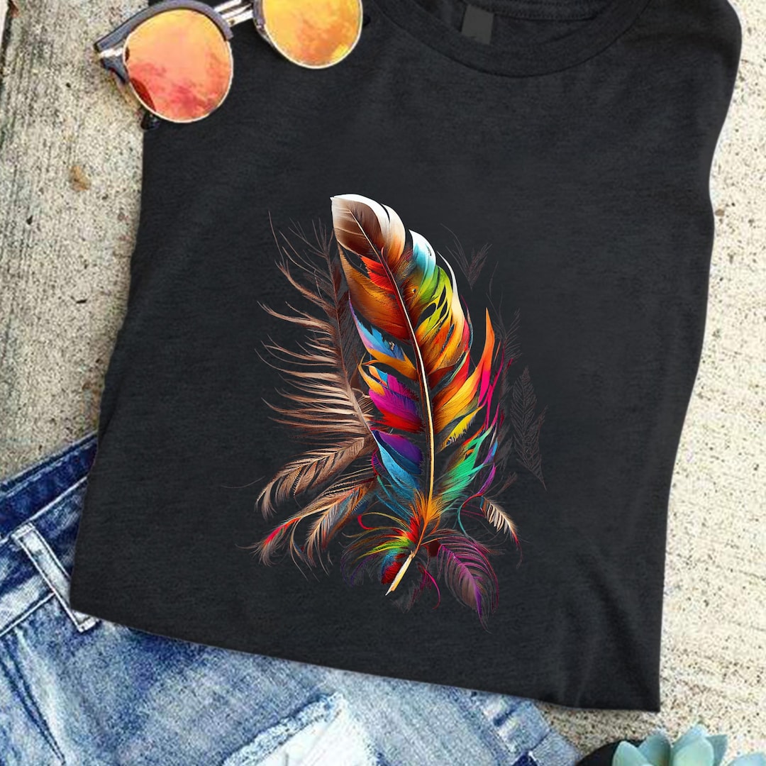 Colorful Feather Graphic T-shirt: Tribal Boho Festival Top - Etsy
