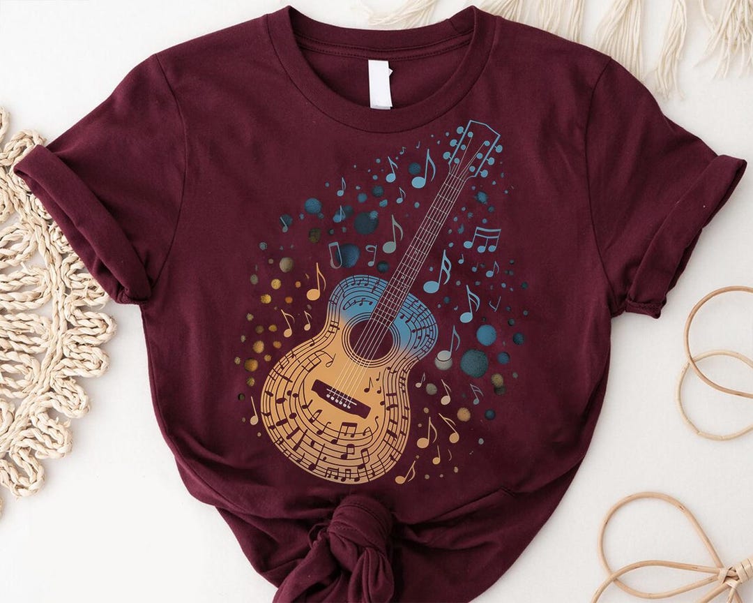 Colorful Guitar Music Notes Graphic Tee - Musician Concert Shirt - Etsy