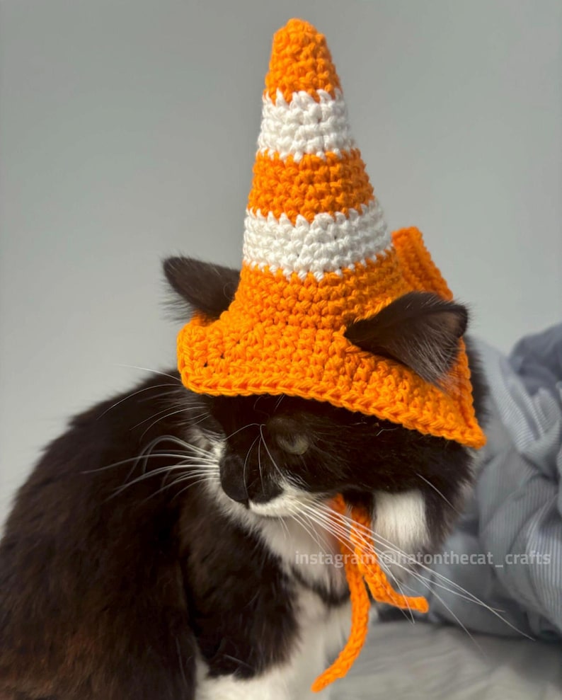 CROCHET PATTERN Crochet Traffic Cone Cat Hat, Cute Pet Hat Crochet ...