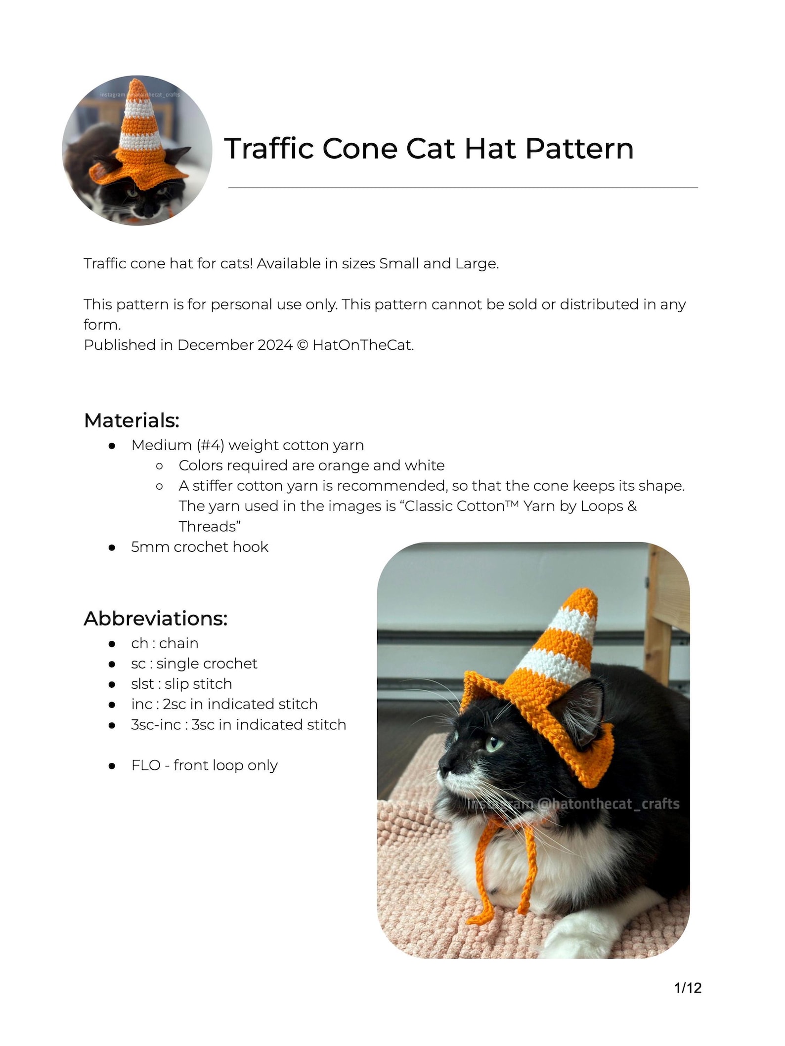 CROCHET PATTERN Crochet Traffic Cone Cat Hat, Cute Pet Hat Crochet ...