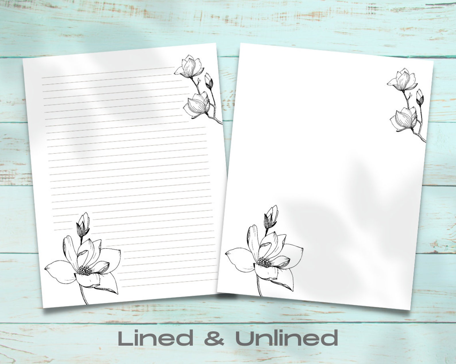 Black & White Floral Printable Stationery Set, Printable Stationery ...