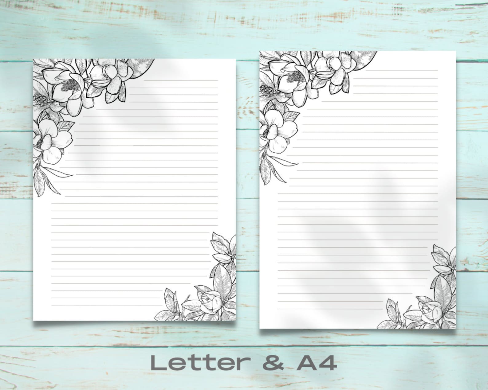 Black & White Floral Printable Stationery Set, Printable Stationery ...