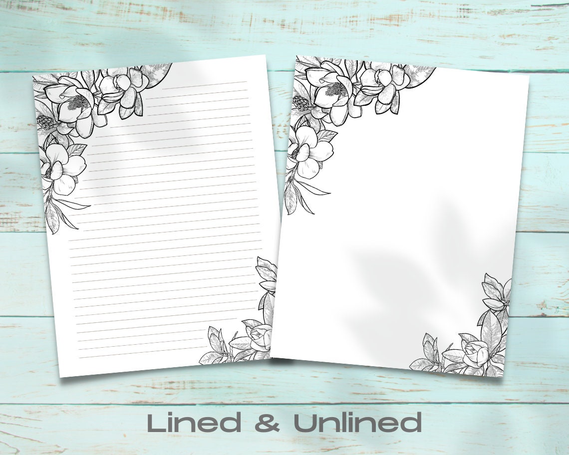Black & White Floral Printable Stationery Set, Printable Stationery ...