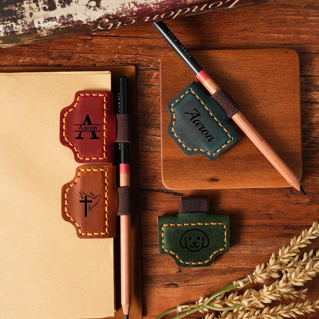Personalized Magnetic Bookmark With Pen Clip, Engraved Leather Magnetic ...