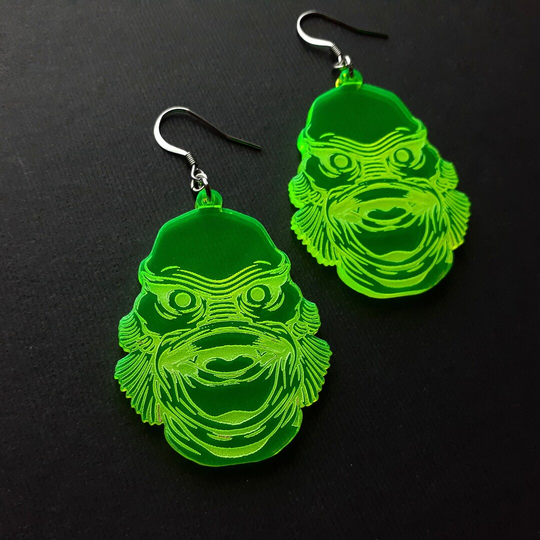 Fluorescent Green Gill Man Earrings: Laser Cut Acrylic Creature - Etsy