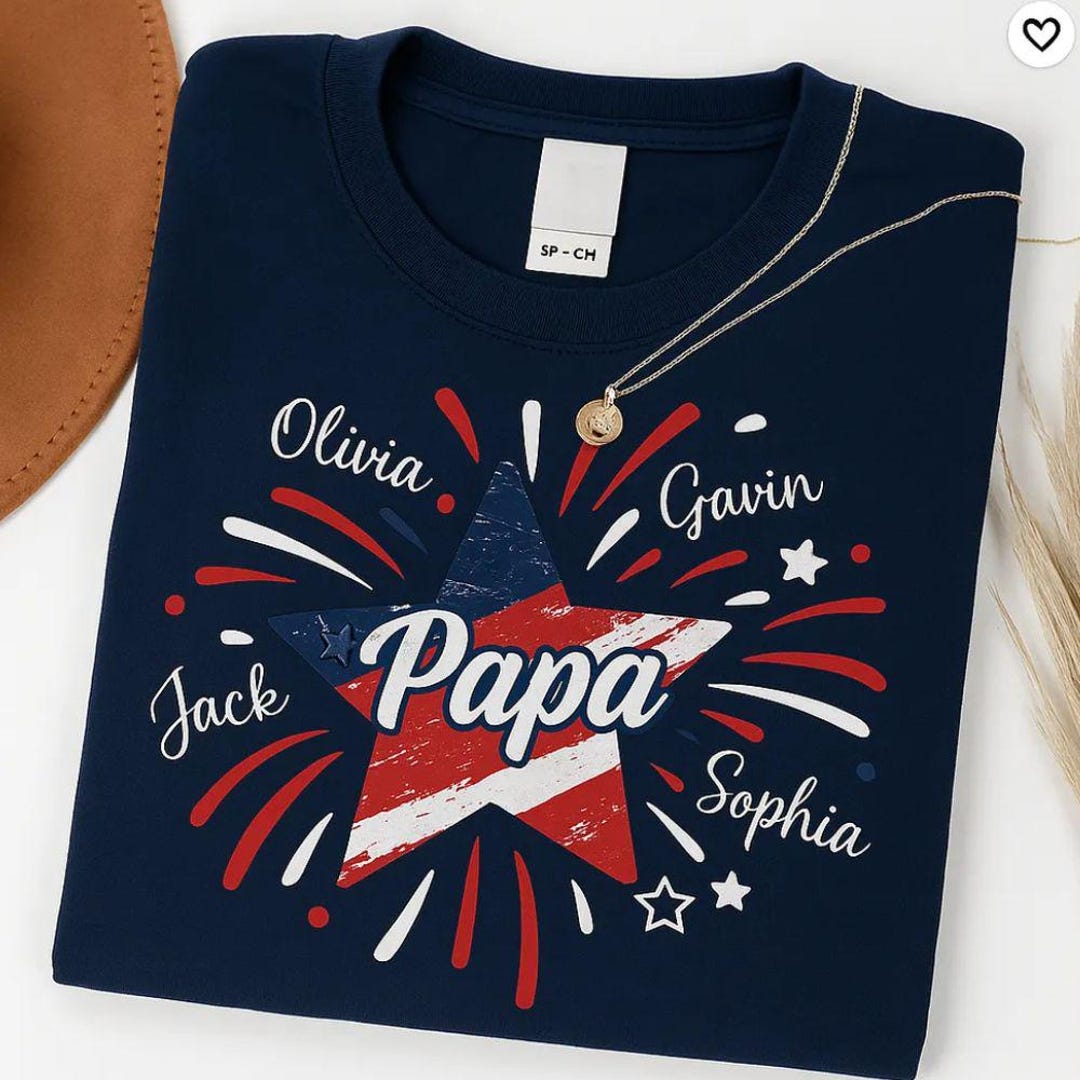 4th of July Papa Shirt, Custom Grandpa Shirt With Kids Names Shirt ...