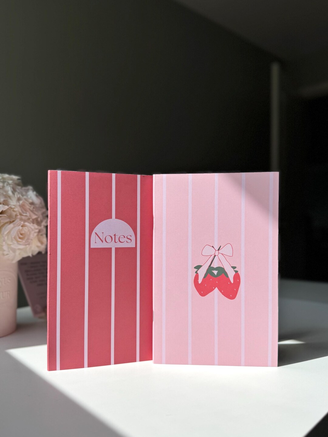 Coquette Pink Striped Notebooks - Girlie Fruit Aesthetic Gift, Best ...