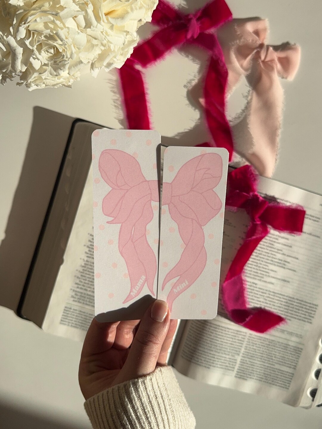 Mama and Mini Pink Bow Bookmark Set, Cute Matching Bookmarks for Mom ...