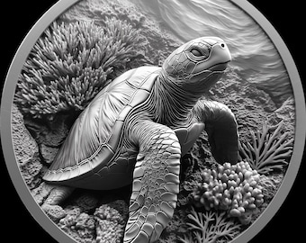 Sea Turtle in the Ocean Coin 3d Embossing Files, Fiber Laser Engraving ...