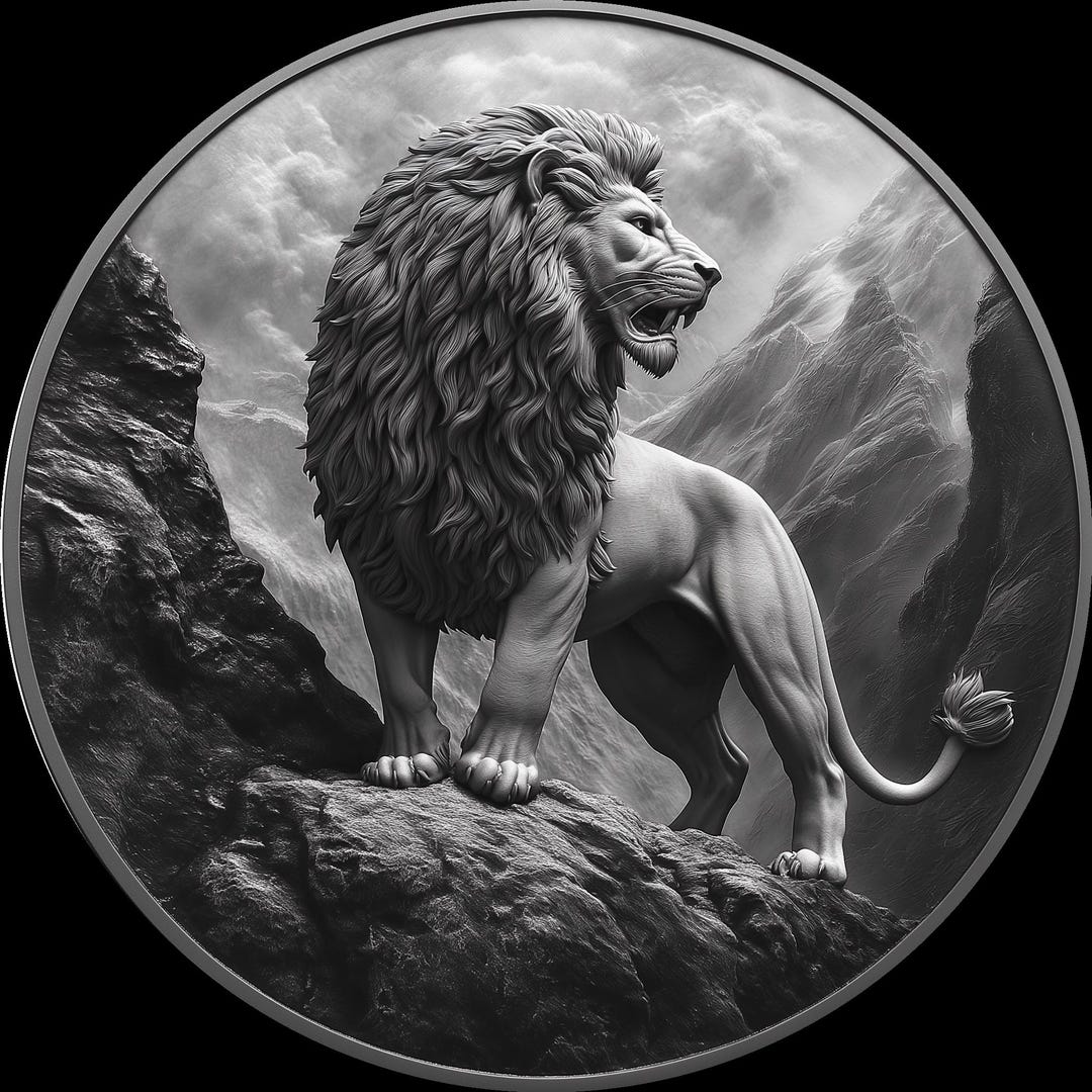 Lion on Cliff Coin 3d Embossing Files, Fiber Laser Engraving Designs ...
